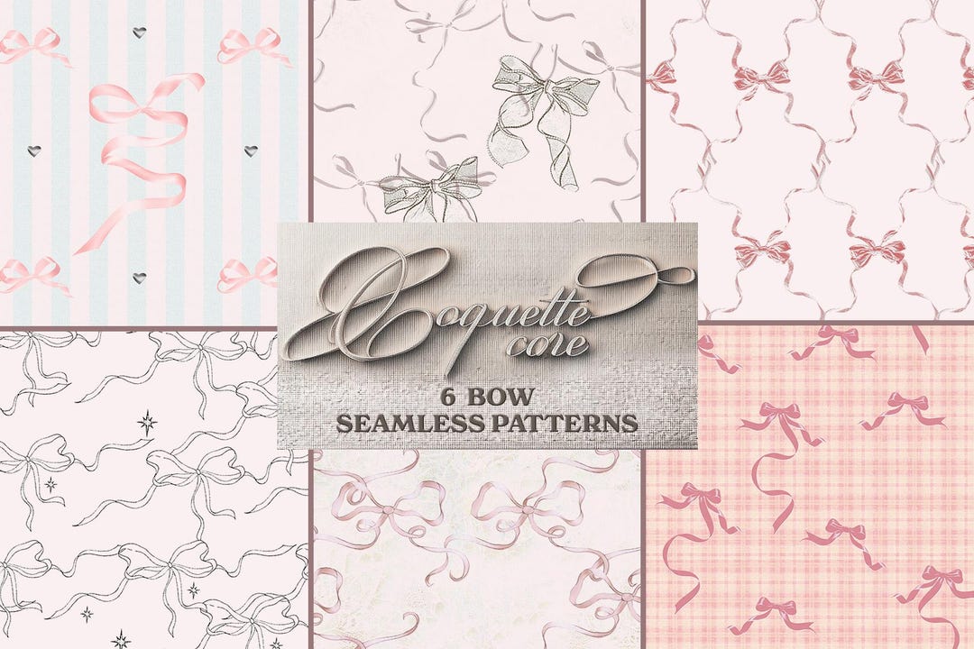 Coquette Core Cottage Bow Cute Seamless Patterns Digital Paper, JPG ...