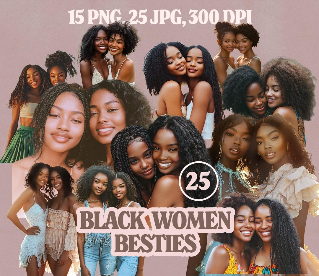Best Friends Clipart of Black Women - Digital Art 15 PNG & 25 JPG ...