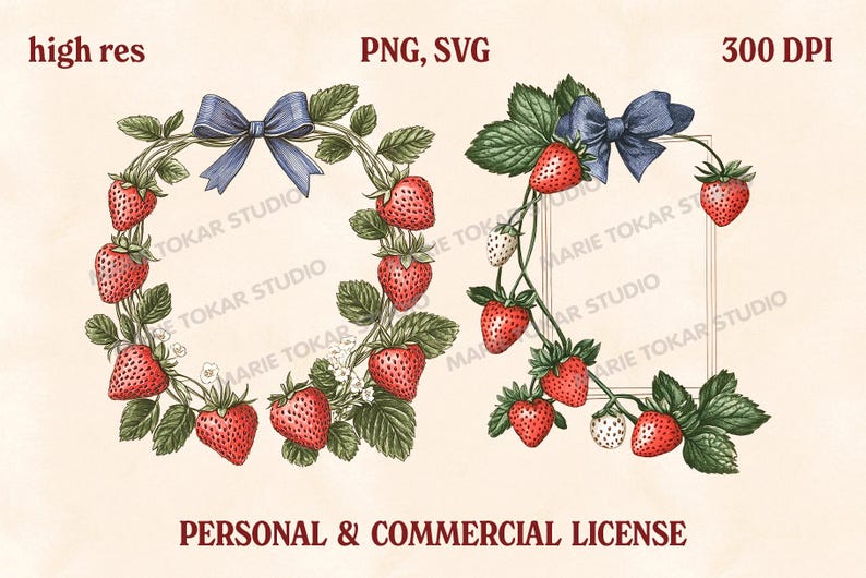 Vintage fraise cadre Clipart Bundle PNG SVG | Couronnes de baies ...