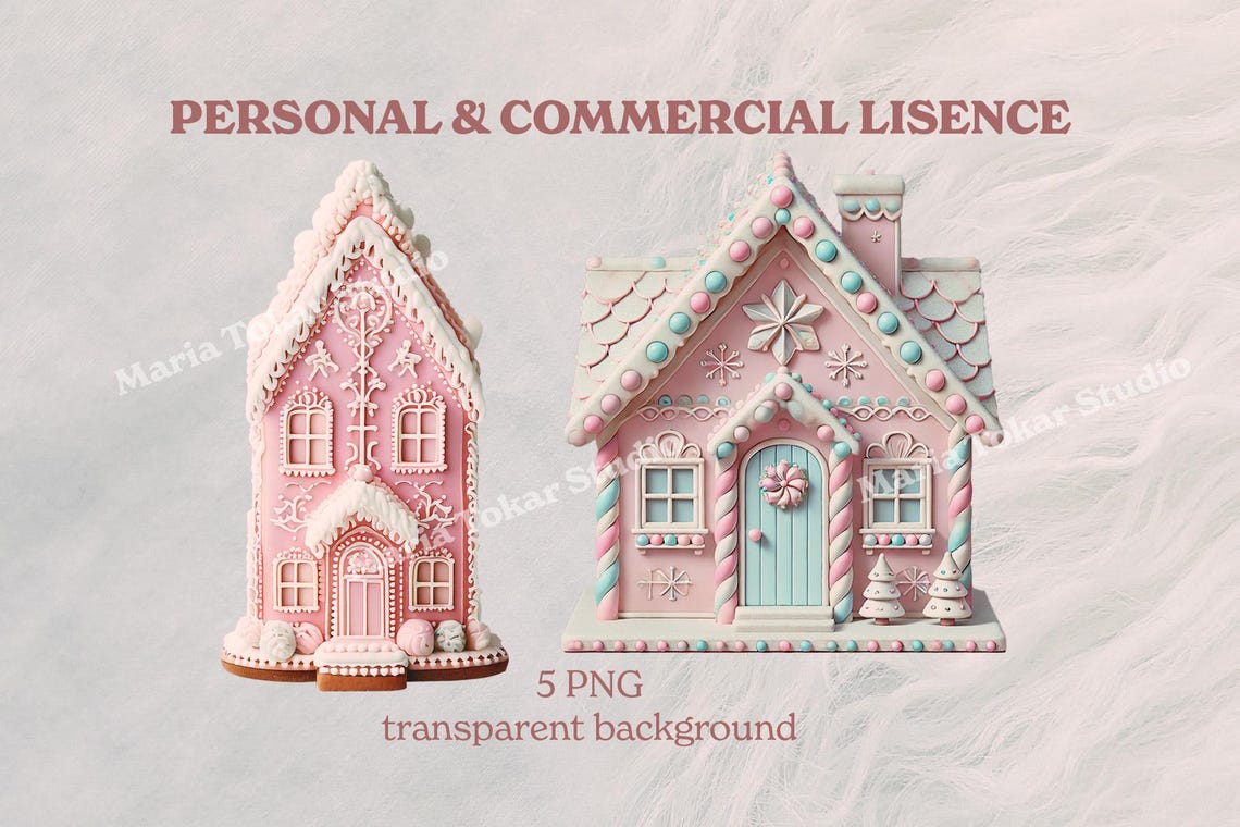 Cute Pink Gingerbread House Clipart PNG – 5 Christmas Houses ...