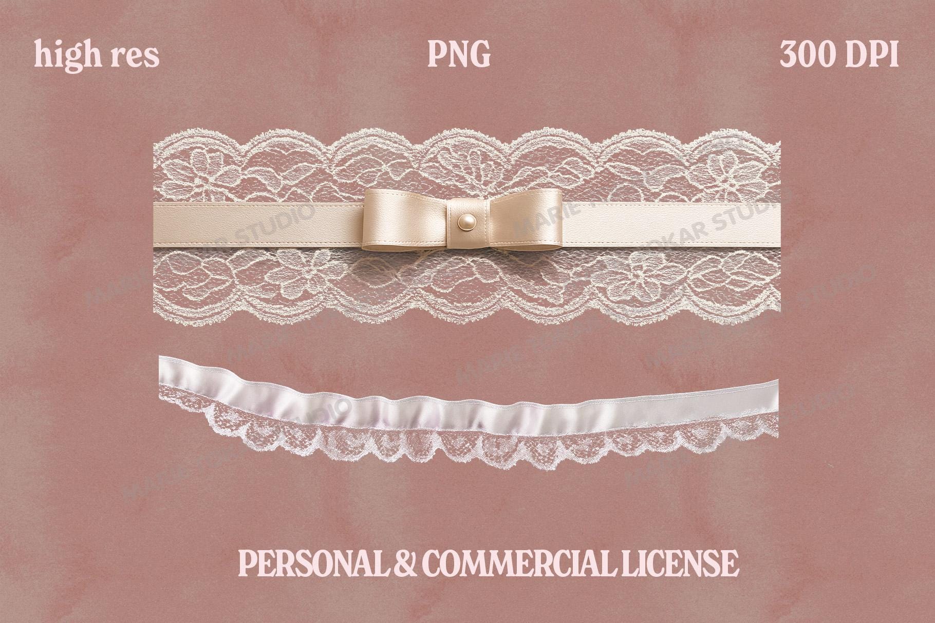Coquette Lace Trim PNG Bundle | 5 Realistic Lace & Satin Ribbon Borders ...