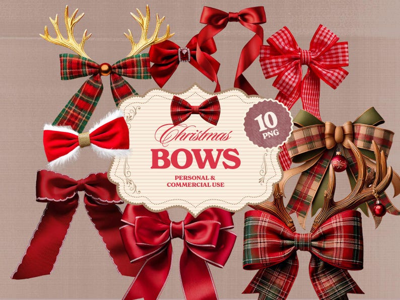 10 Realistic Christmas Bows PNG Clipart Pack | Transparent Backgrounds ...