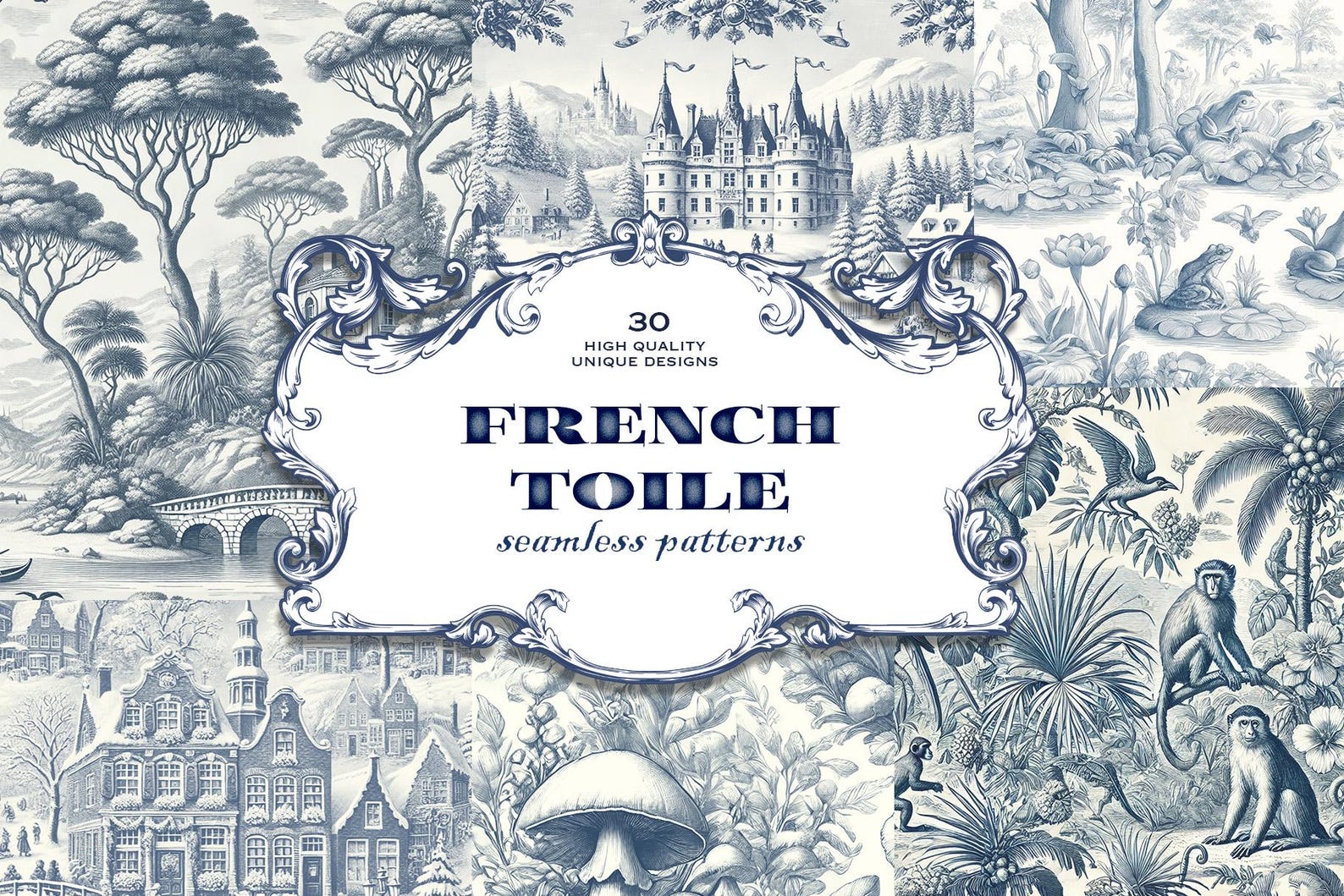 INSTANT DOWNLOAD, 30 French Toile Seamless Patterns – Classic Landscape ...