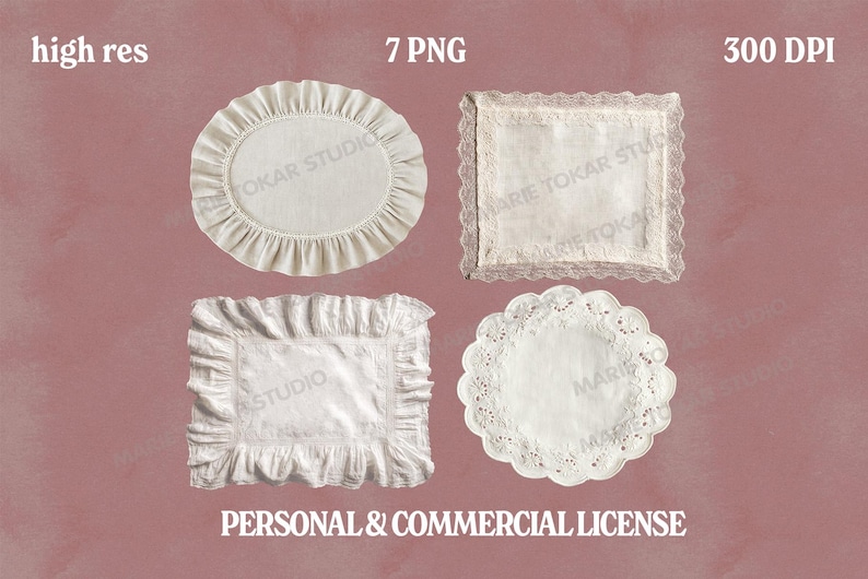 Vintage Linen Doilies PNG, Lace Fabric Clipart Set, Ruffled Doily ...