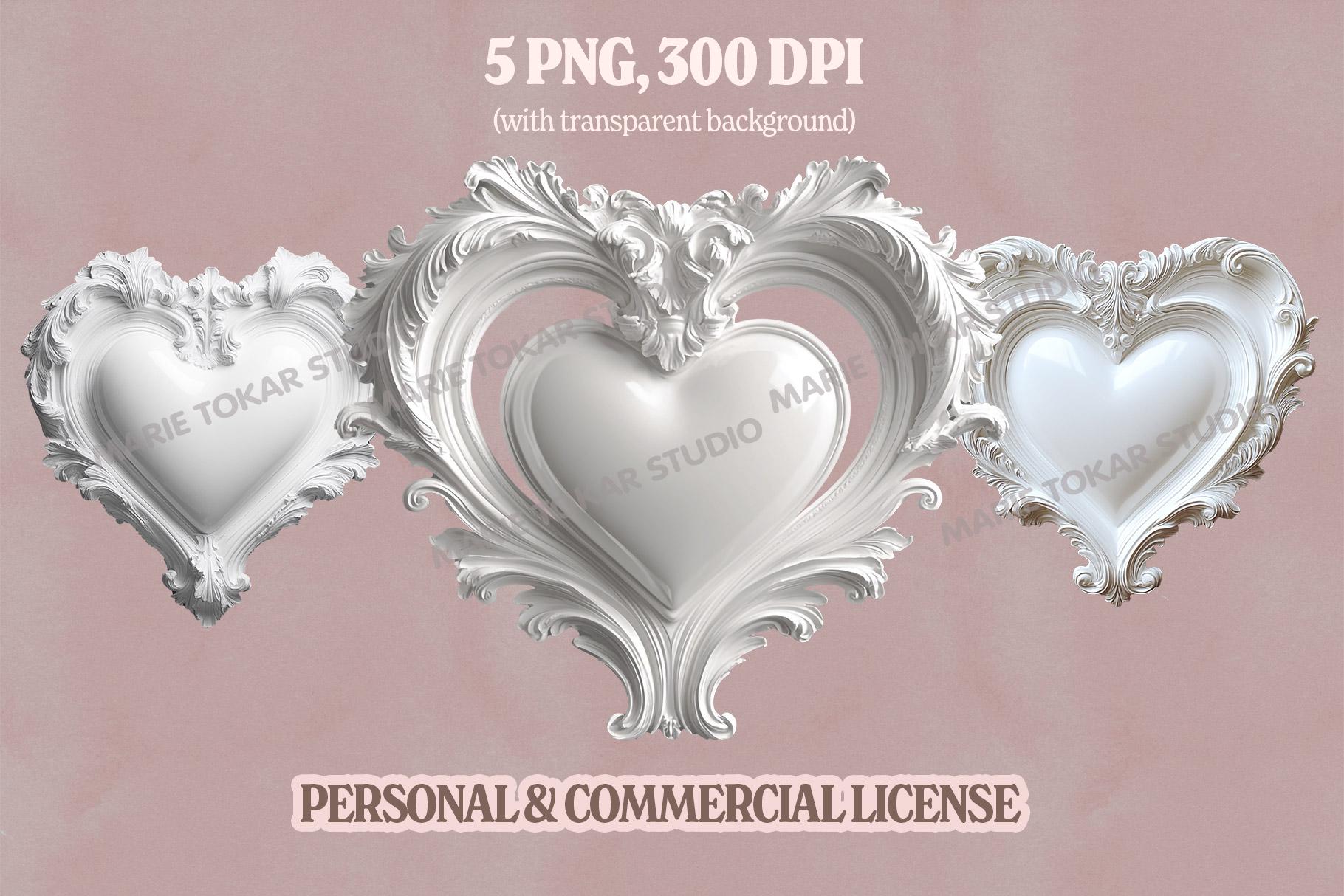 Ornate Baroque Heart Clipart - 5 PNG White Hearts, Transparent ...