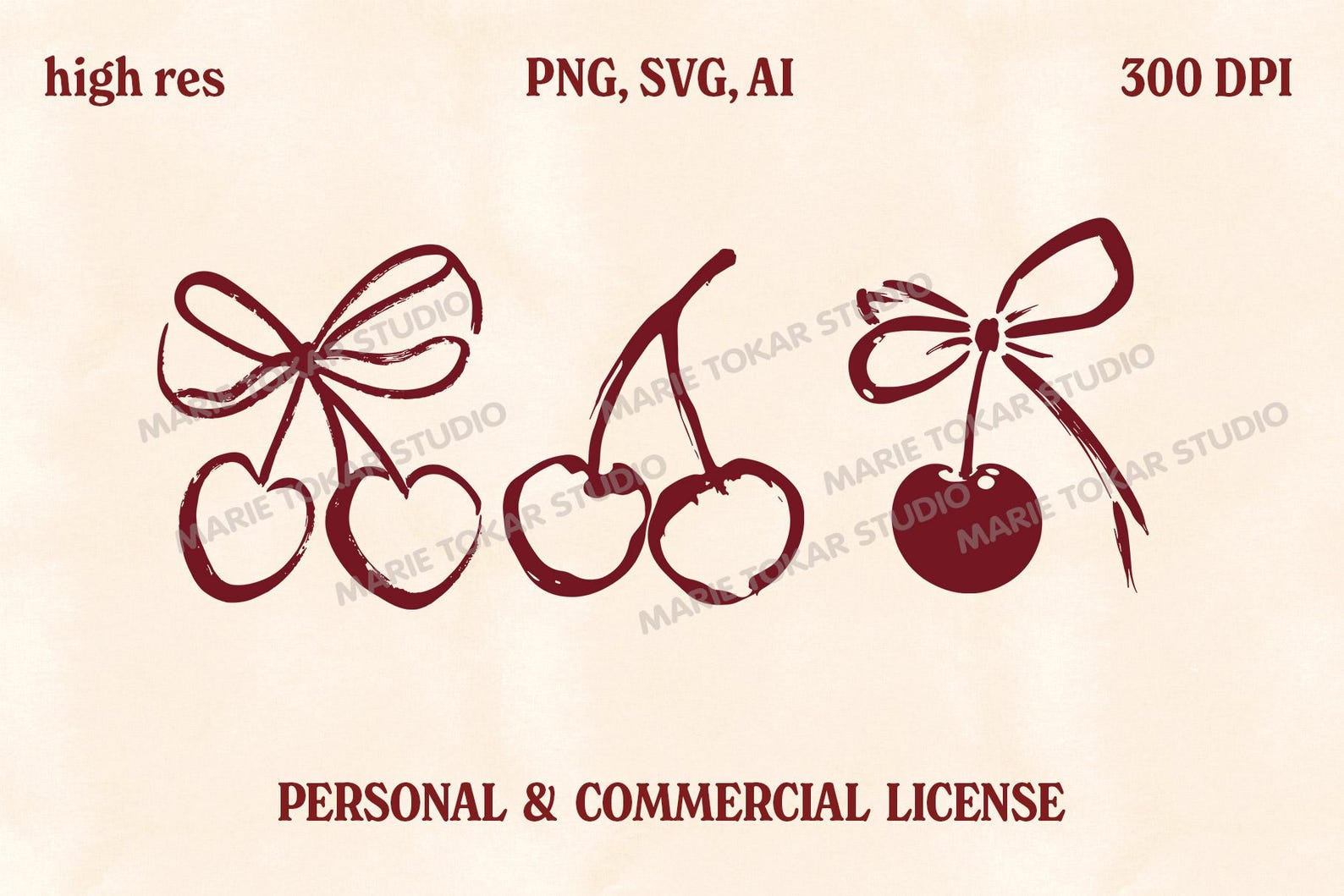 12 Hand Drawn Whimsical Cherry SVG & PNG – Line Art Clipart for ...