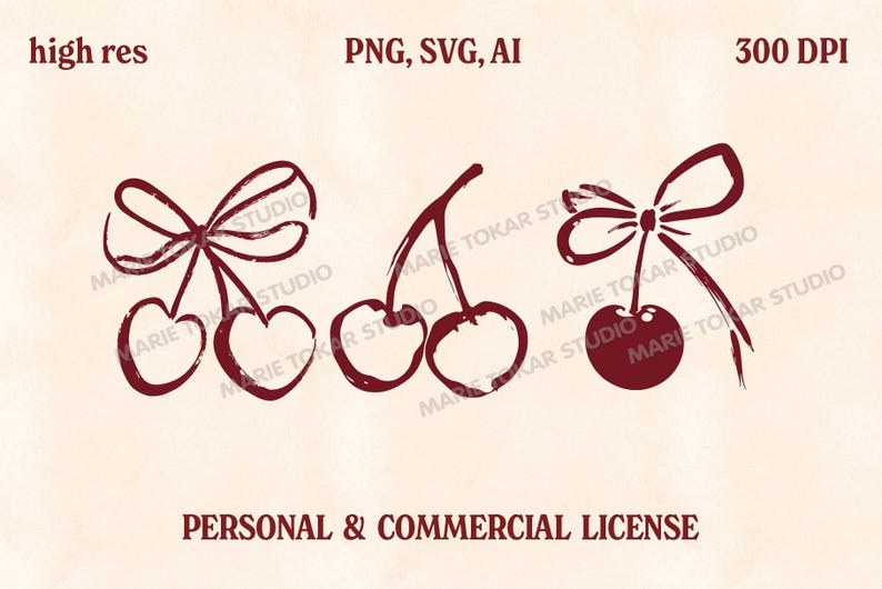 12 Hand Drawn Whimsical Cherry SVG & PNG – Line Art Clipart for ...