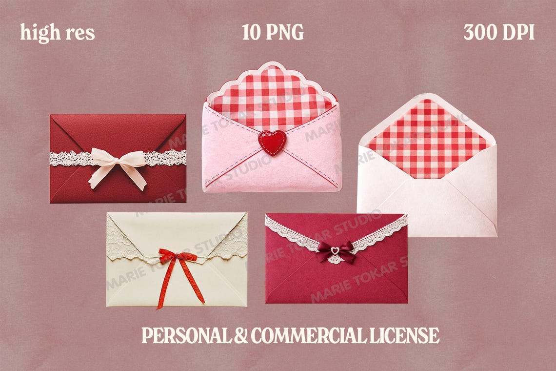 Coquette Romantic Envelopes Clipart PNG, Valentine Love Letters ...