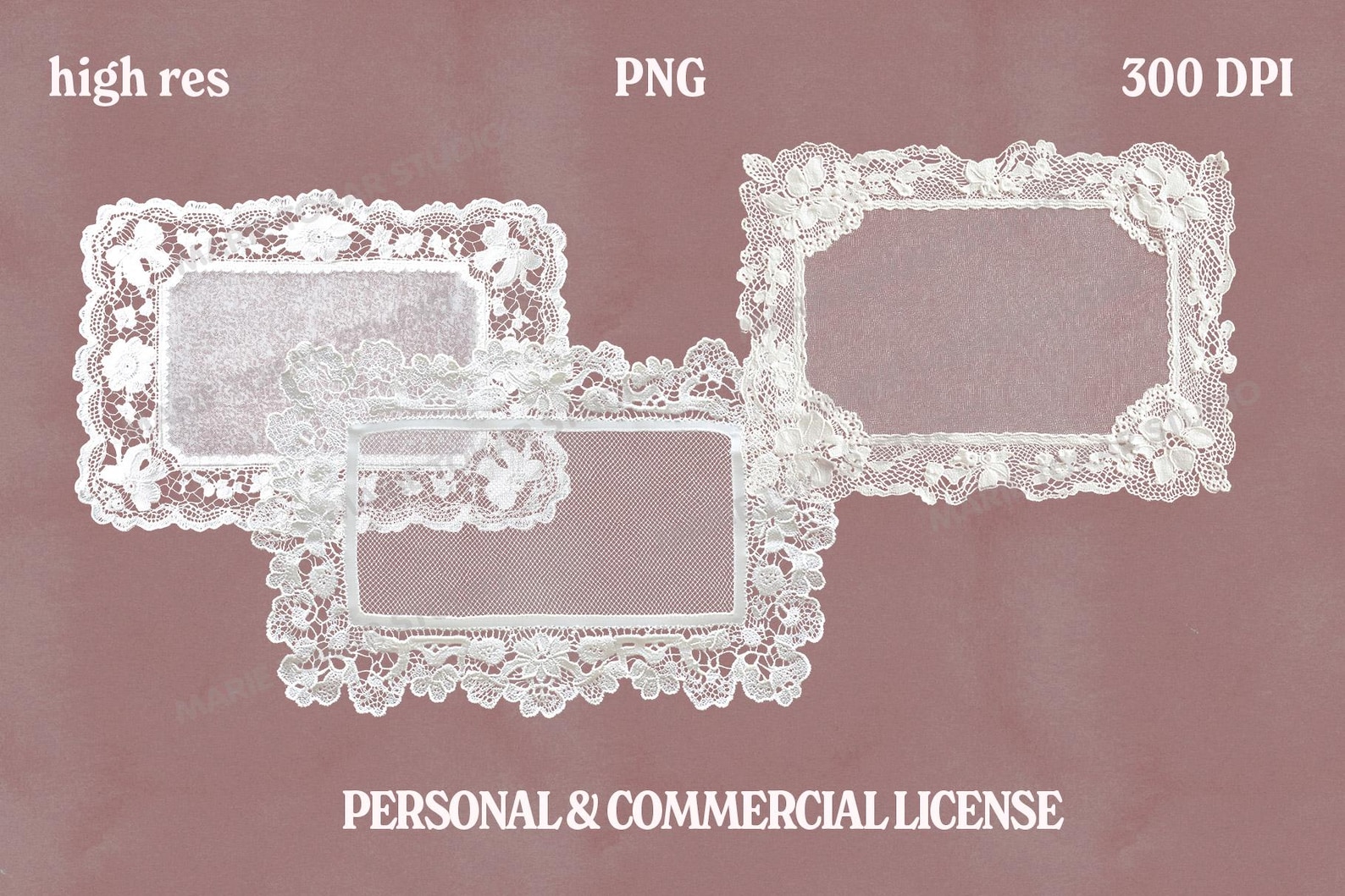 Vintage Rectangular Lace Doily PNG Set | Transparent Digital ...