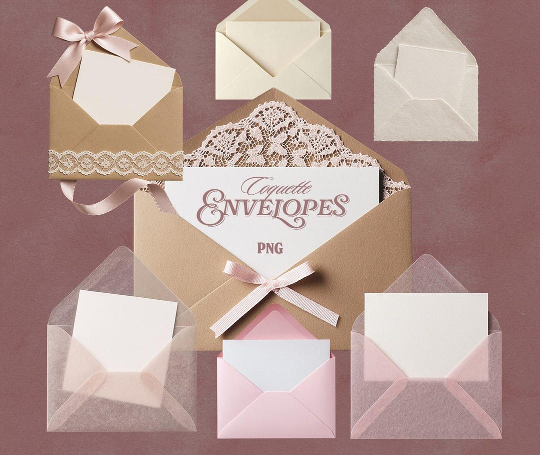 Pink Envelope PNG Clipart, Coquette Wedding Envelope, Lace and Bow ...