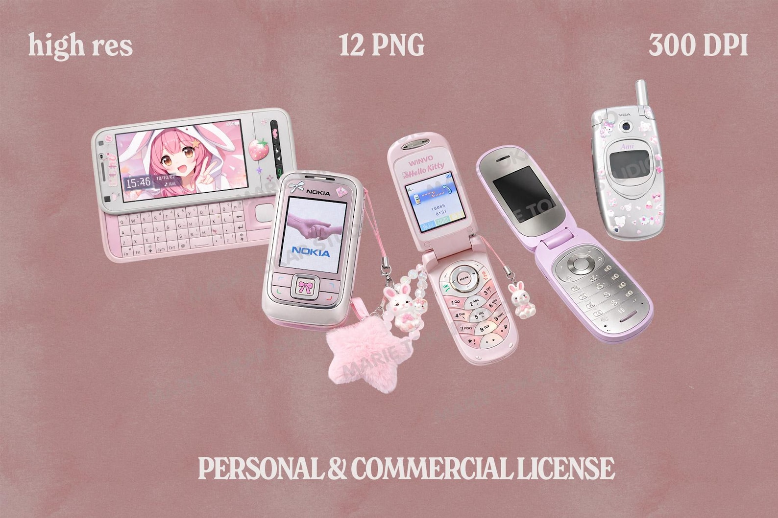 Y2K Phones PNG Clipart Set, Retro Flip Phones, Cute Kawaii Cell Phones ...