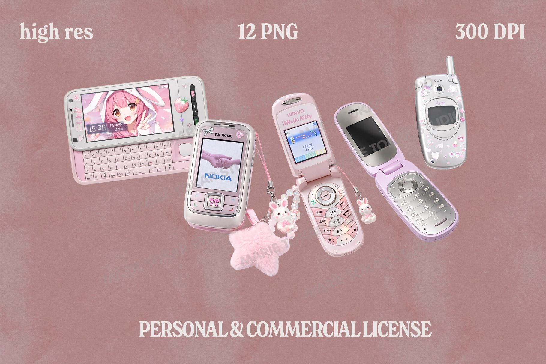 Y2K Phones PNG Clipart Set, Retro Flip Phones, Cute Kawaii Cell Phones ...