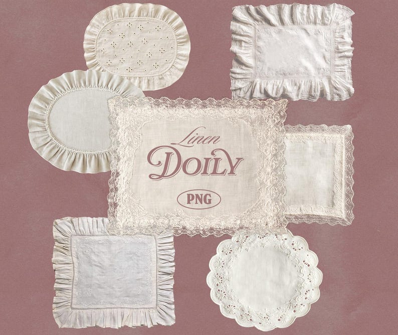 Vintage Linen Doilies PNG, Lace Fabric Clipart Set, Ruffled Doily ...