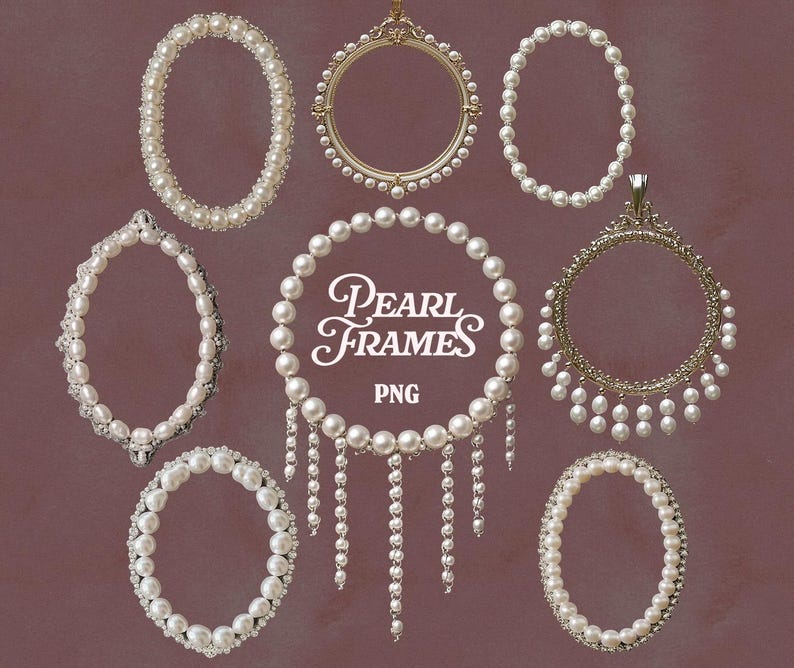 Pearl Frame PNG Clipart Set Vintage Jewelry Frames Elegant Oval Round ...