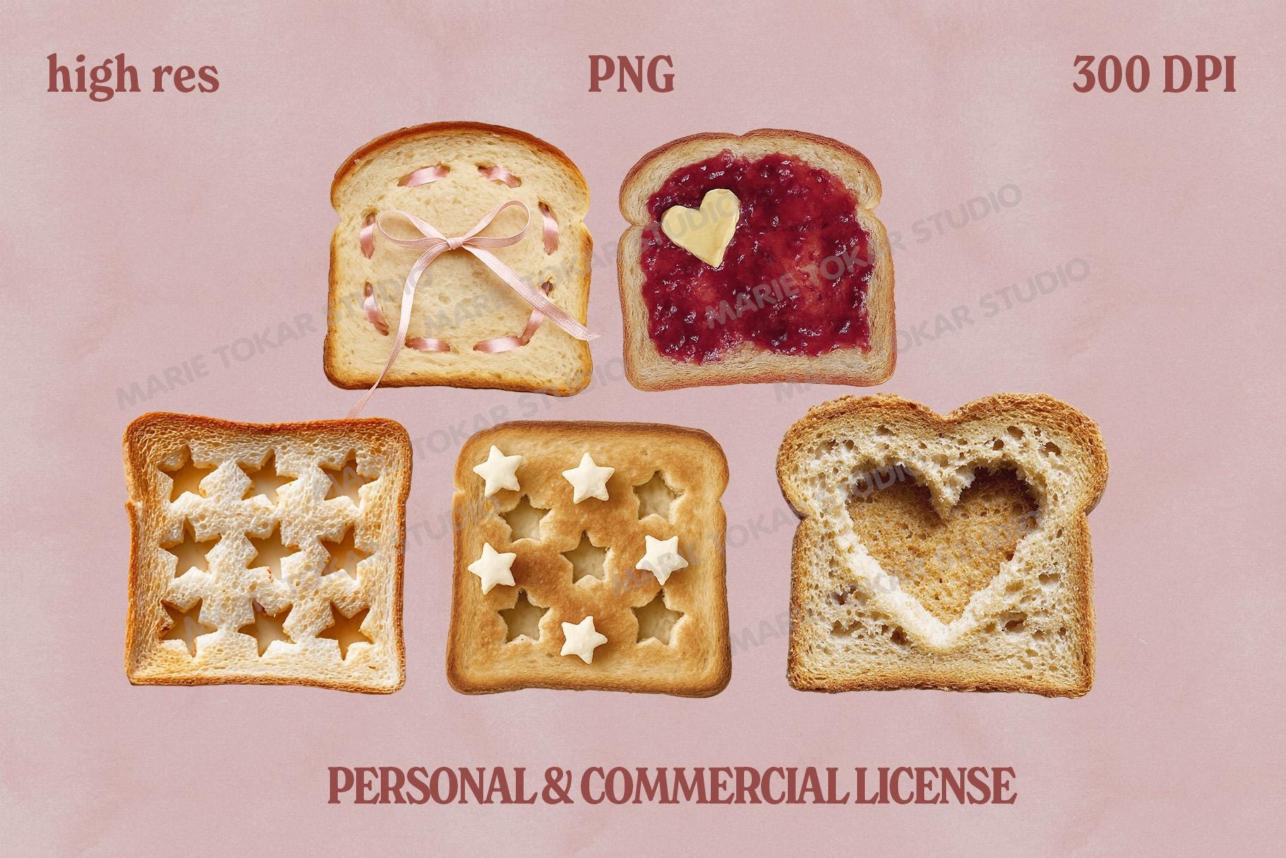 Coquette Toasted Bread PNG Bundle – 15 Slices With Jam, Butter, Hearts ...