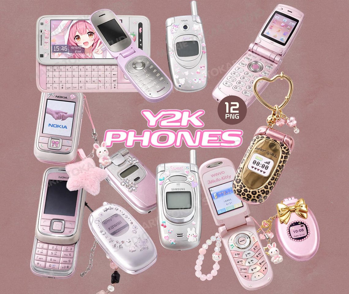 Y2K Phones PNG Clipart Set, Retro Flip Phones, Cute Kawaii Cell Phones ...