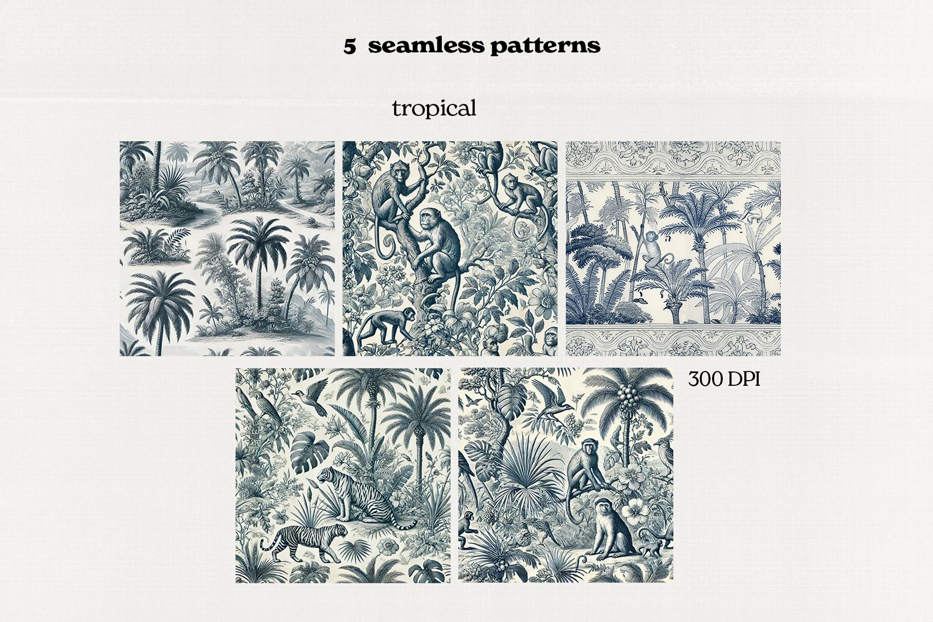 INSTANT DOWNLOAD, 5 French Toile Tropical Seamless Patterns – Vintage ...