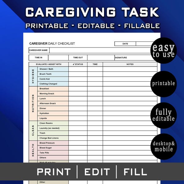 Caregiver Daily Log - Etsy