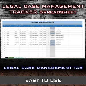 Legal Case Management Spreadsheet for Attorneys, Attorney Case Tracker ...