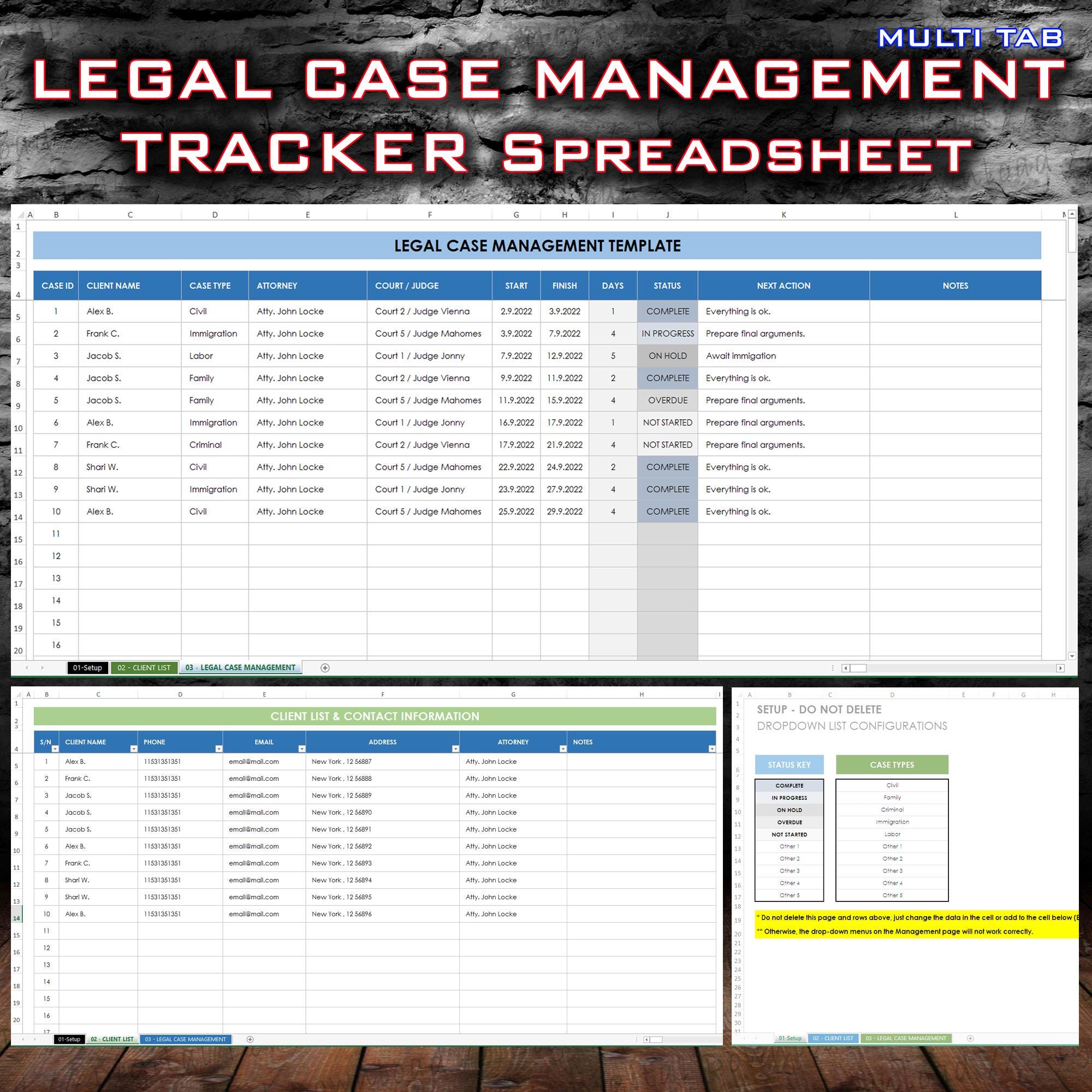 Legal Case Management Spreadsheet for Attorneys, Attorney Case Tracker Spredsheet Template ...
