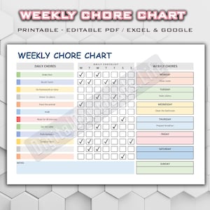 Fillable Editable Weekly Chore Chart for Kids | Kids Weekly ...