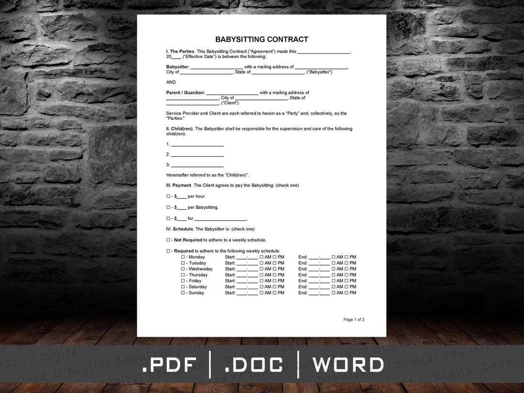 Babysitter Contract Template Pdf - Babysitter Contract Form PDF Docx ...