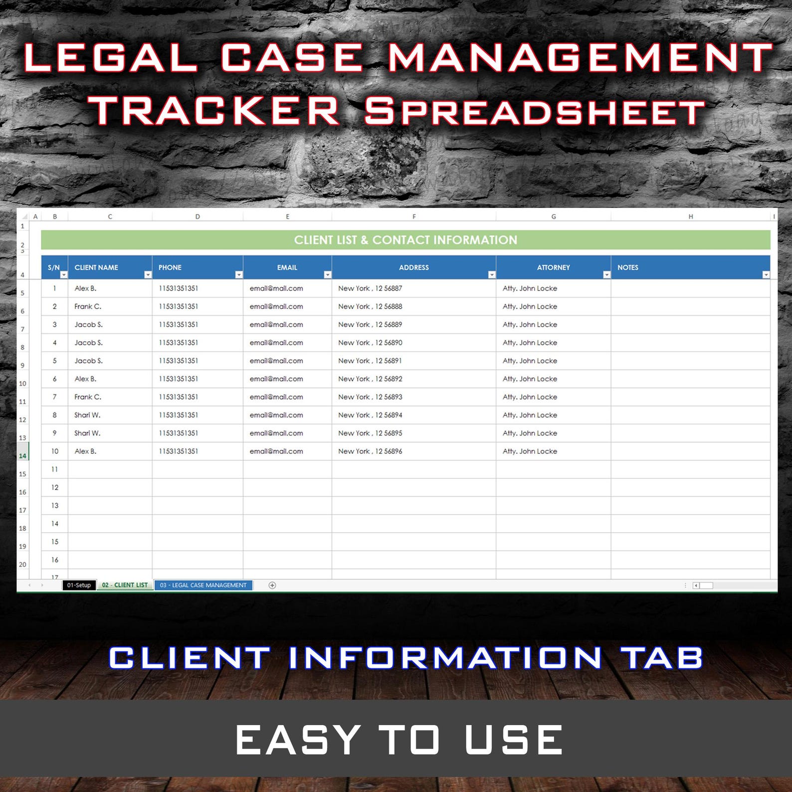 Legal Case Management Spreadsheet for Attorneys, Attorney Case Tracker ...