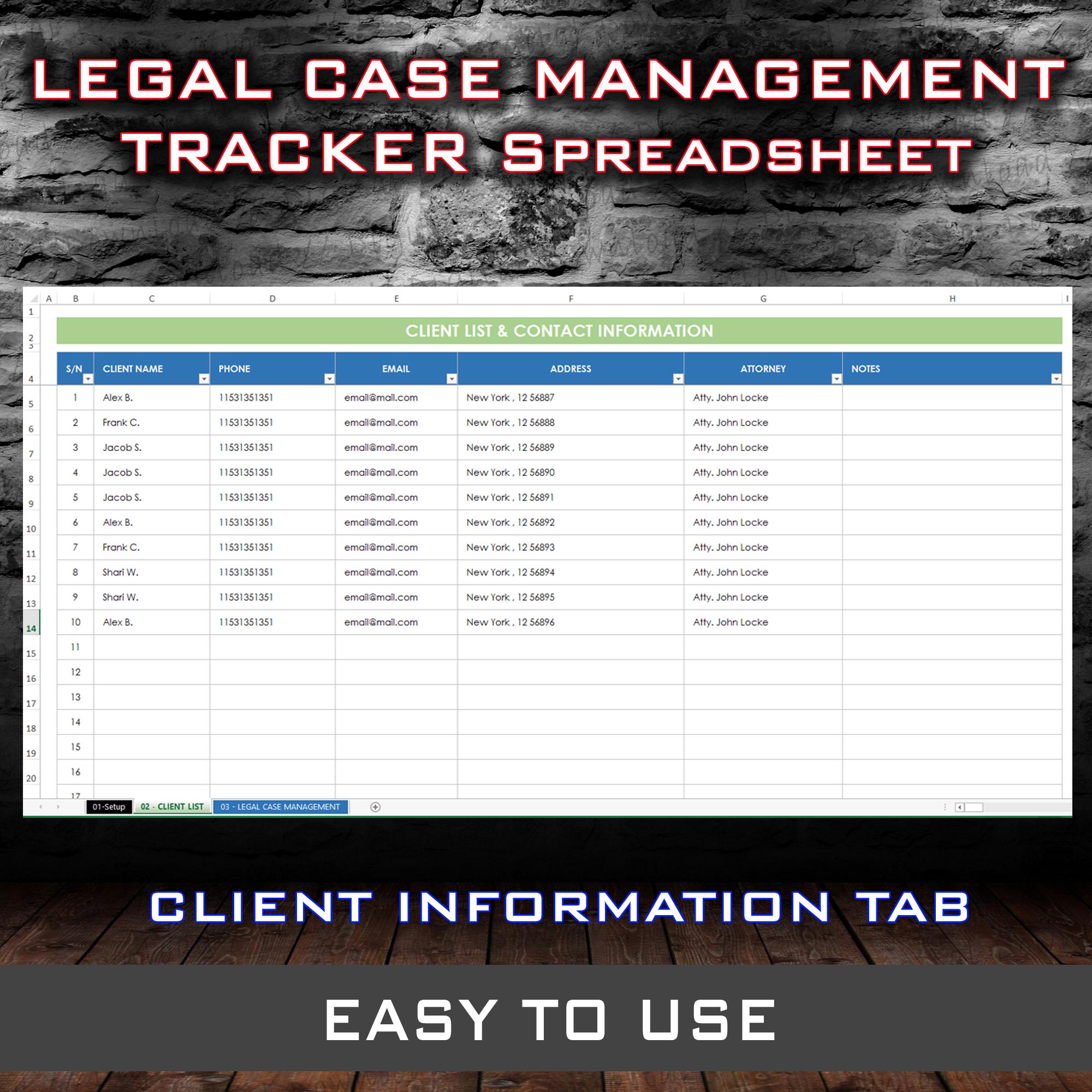 Legal Case Management Spreadsheet for Attorneys, Attorney Case Tracker ...