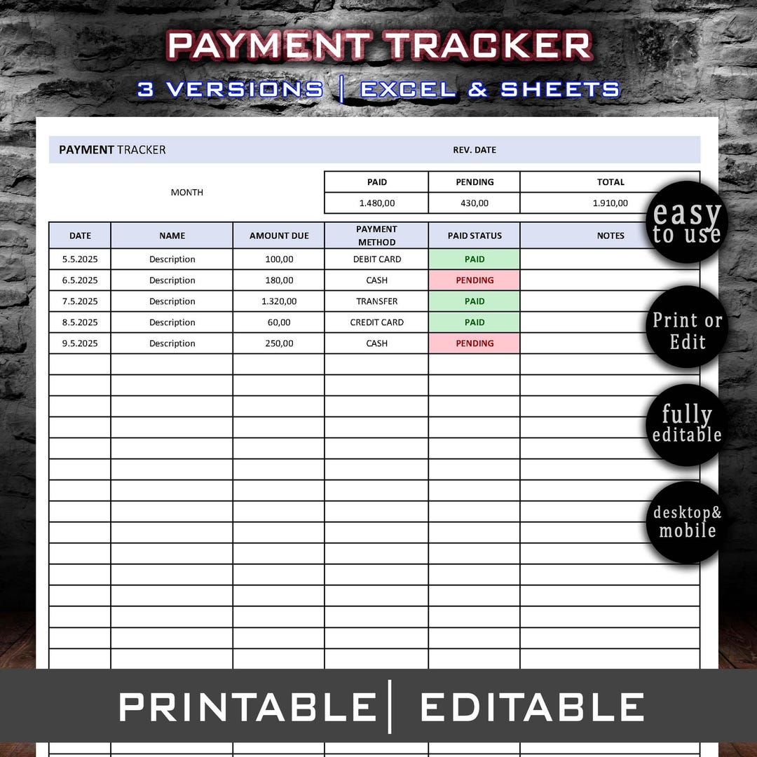 Payment Tracker Excel Bundle | Bill Tracker, Payment Log, Invoice ...