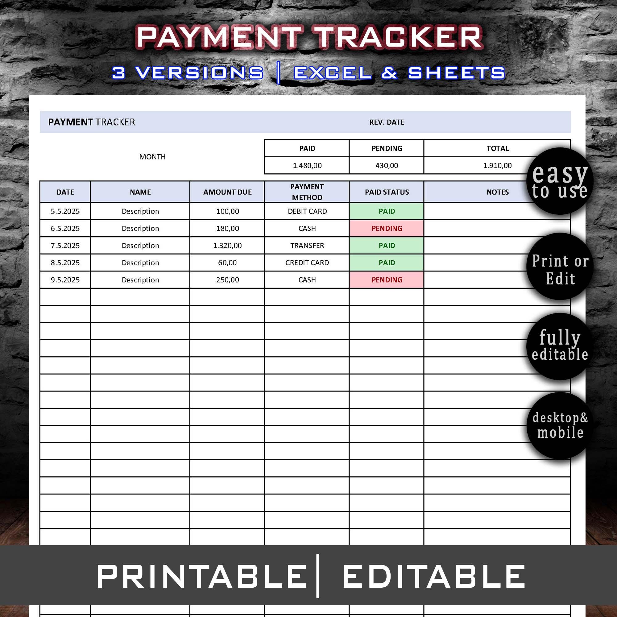 Payment Tracker Excel Bundle | Bill Tracker, Payment Log, Invoice ...