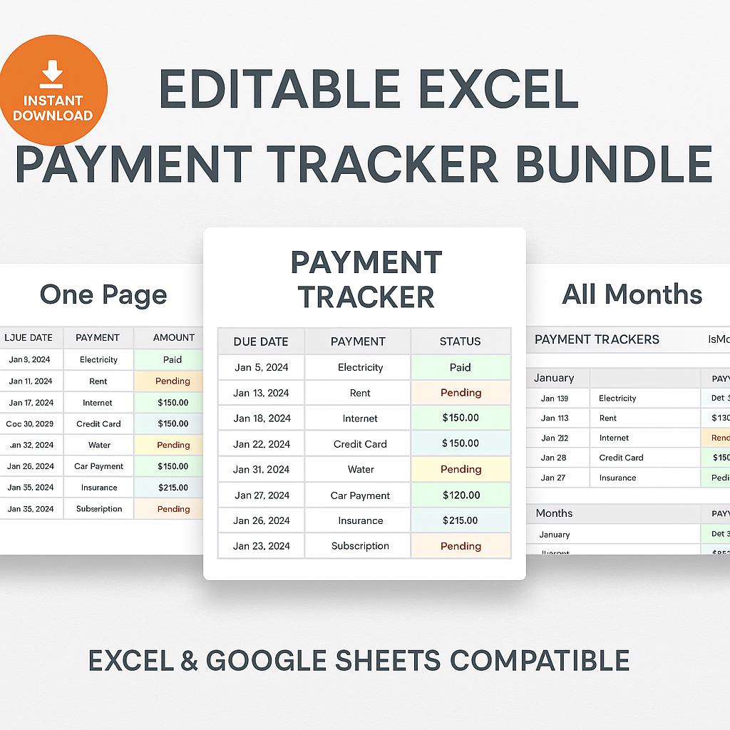 Payment Tracker Excel Bundle | Bill Tracker, Payment Log, Invoice ...