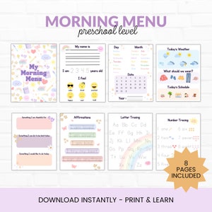 Morning Menu Bundle, Homeschool Preschool, Preschool Learning Activity ...