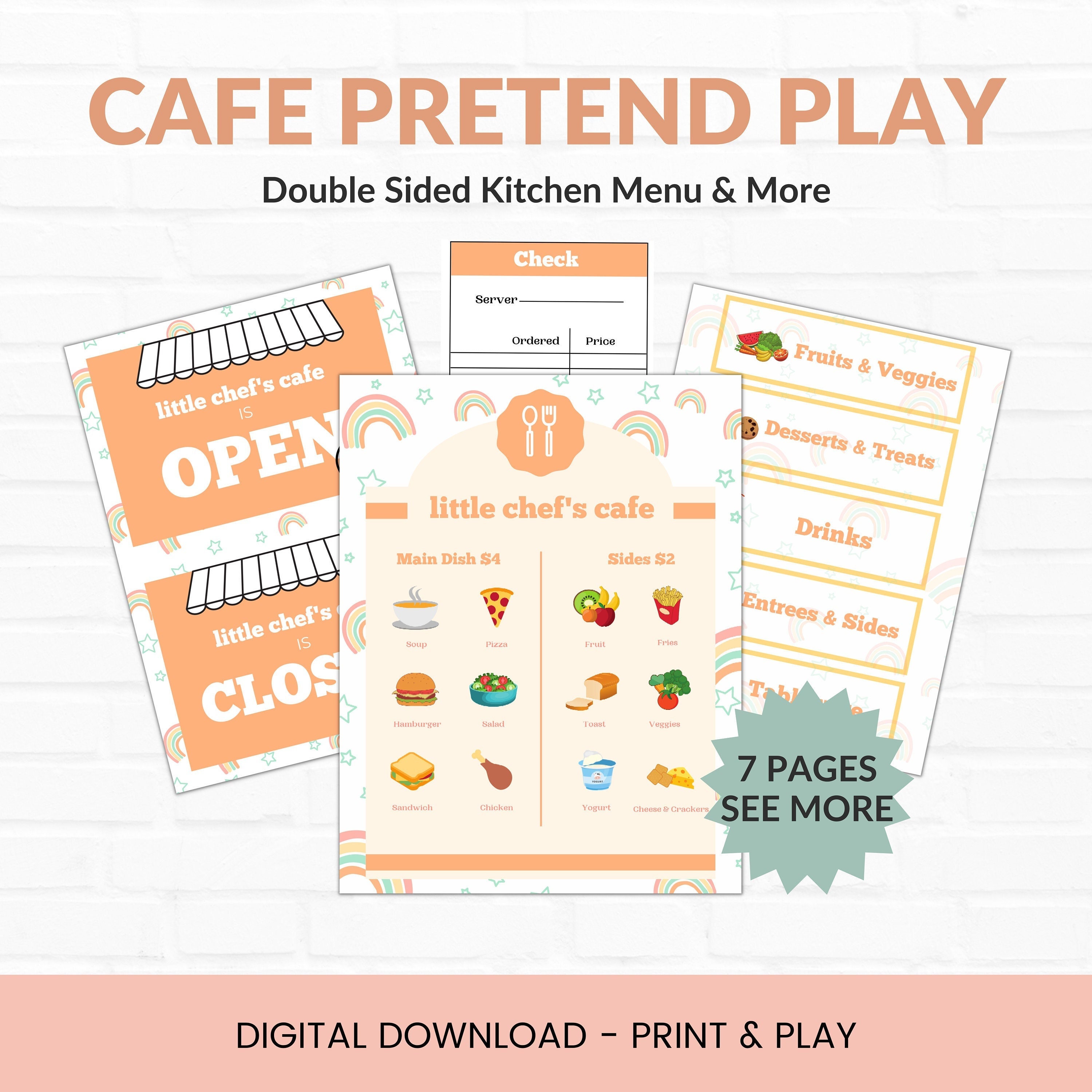 Cafe Pretend Play Printable, Play Kitchen Menu, Pretend Kitchen ...