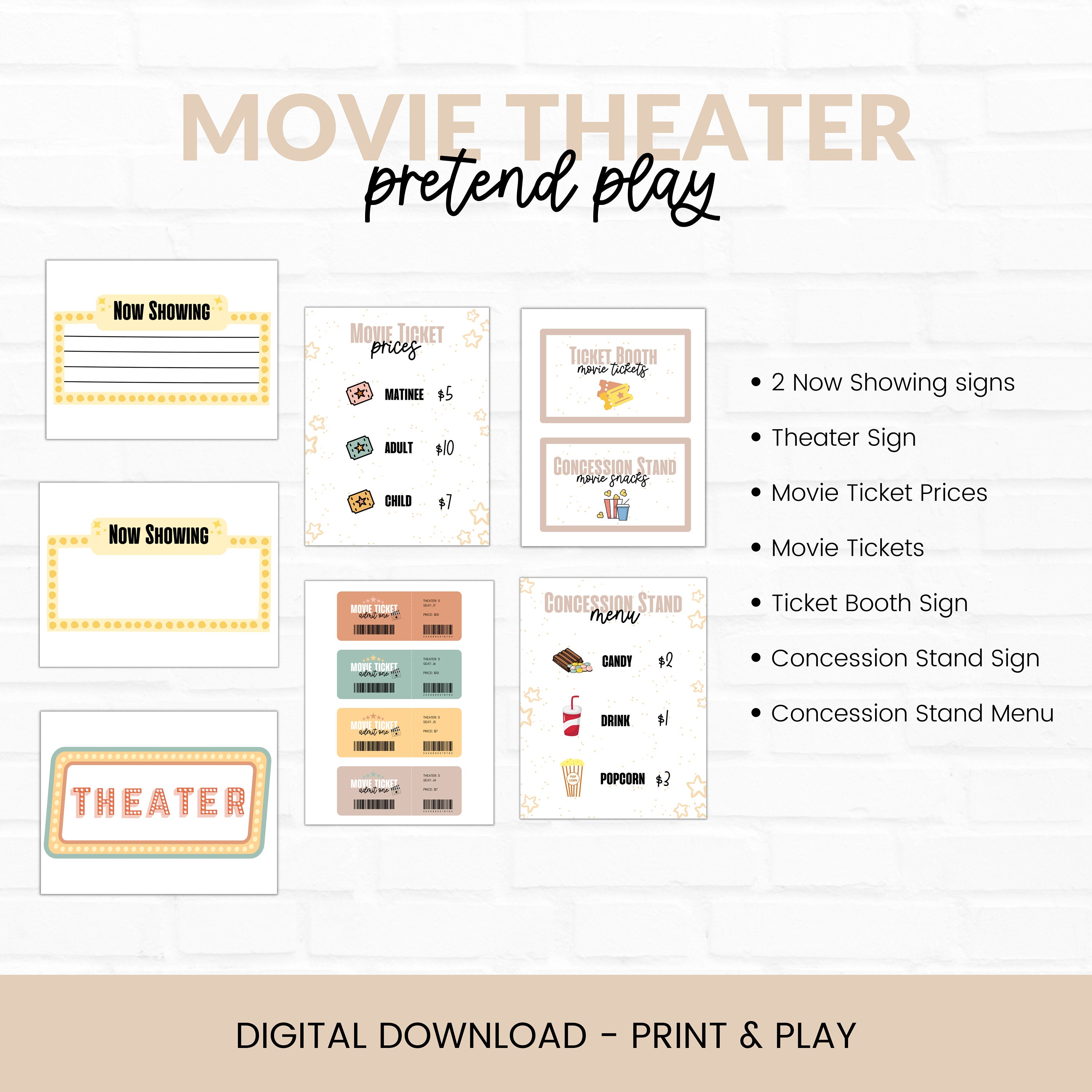 Kid's Movie Theater Pretend Play, Movie Theater Dramatic Play Set Up ...