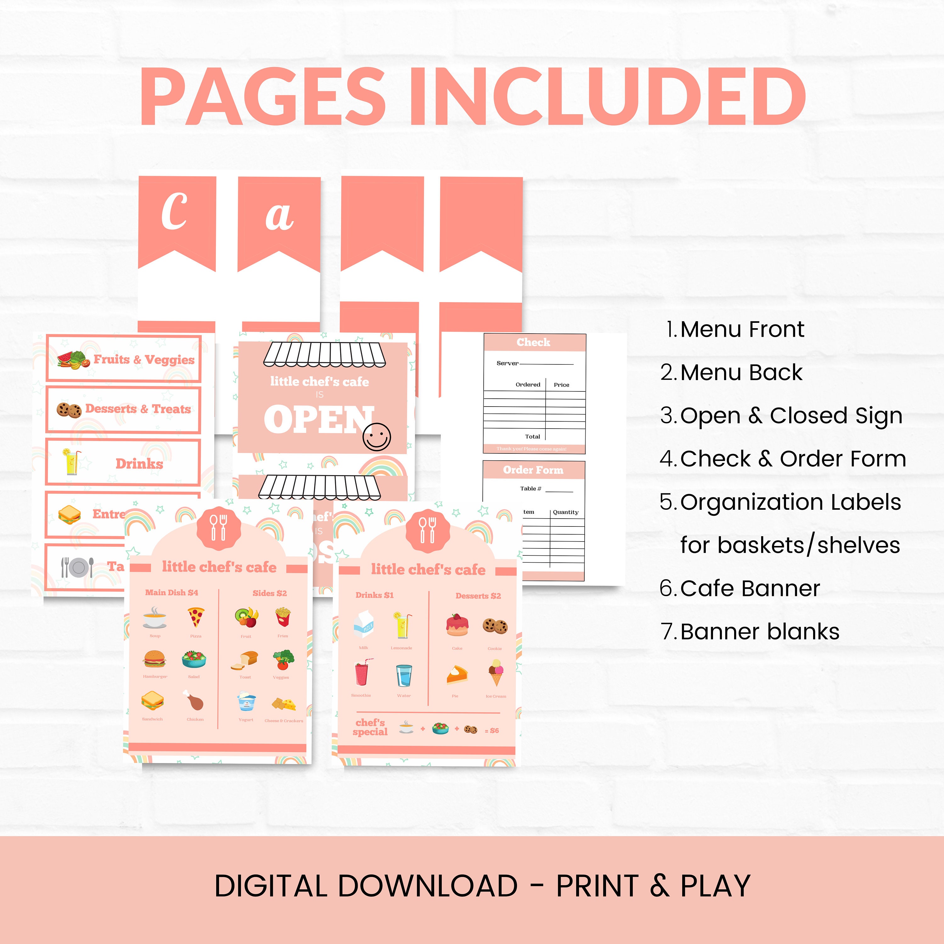 Cafe Pretend Play Printable, Play Kitchen Menu, Pretend Kitchen ...