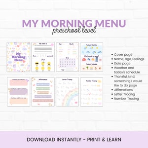 Morning Menu Bundle, Homeschool Preschool, Preschool Learning Activity ...