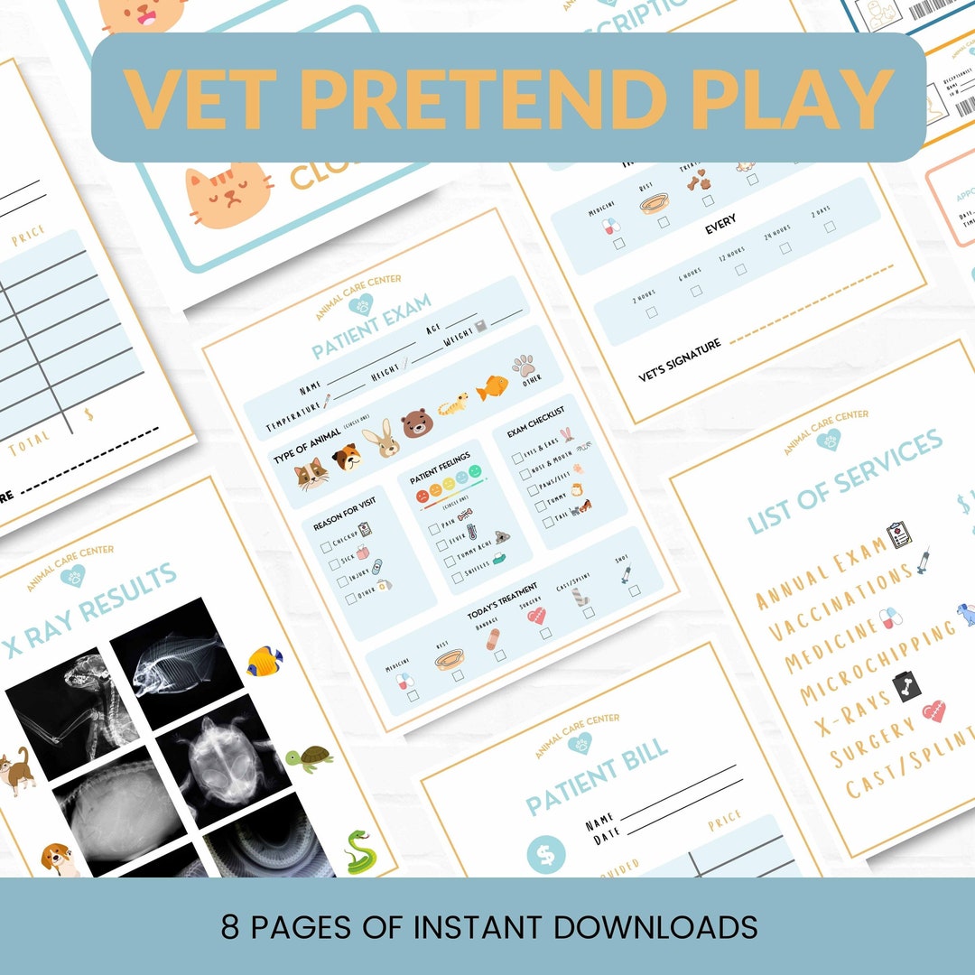 Vet Clinic Pretend Play Printable, Pretend Veterinary Set, Vet Dramatic ...