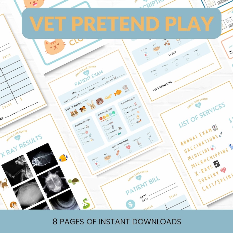 Vet Clinic Pretend Play Printable, Pretend Veterinary Set, Vet Dramatic ...