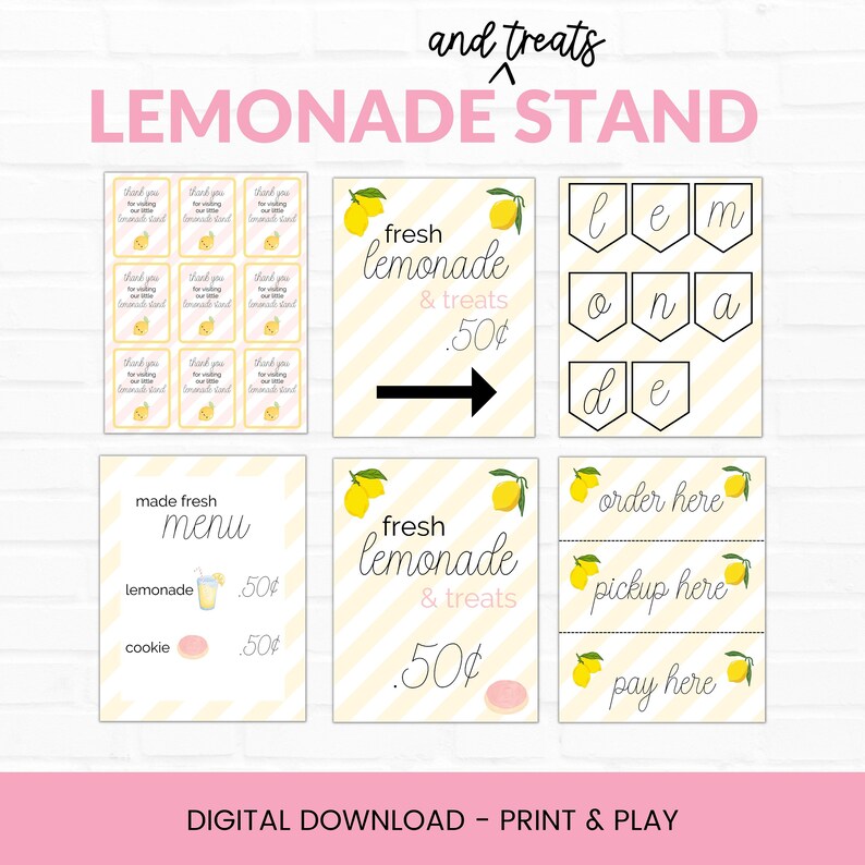 Lemonade and Treat Stand, Printable Lemonade Set Up, Lemonade Pretend ...