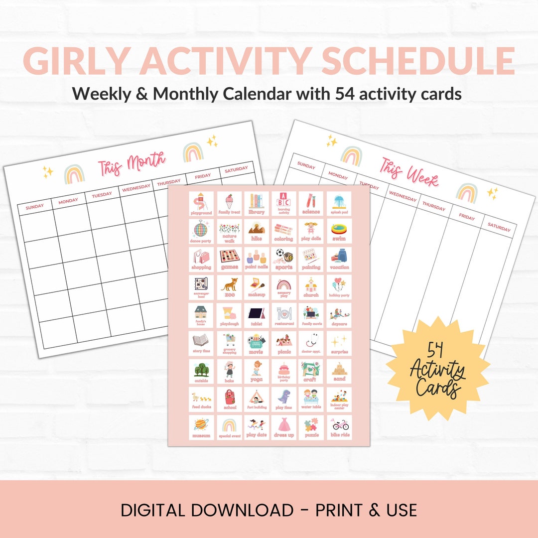 Girly Activity Schedule, Activity Calendar With Activity Cards, - Etsy