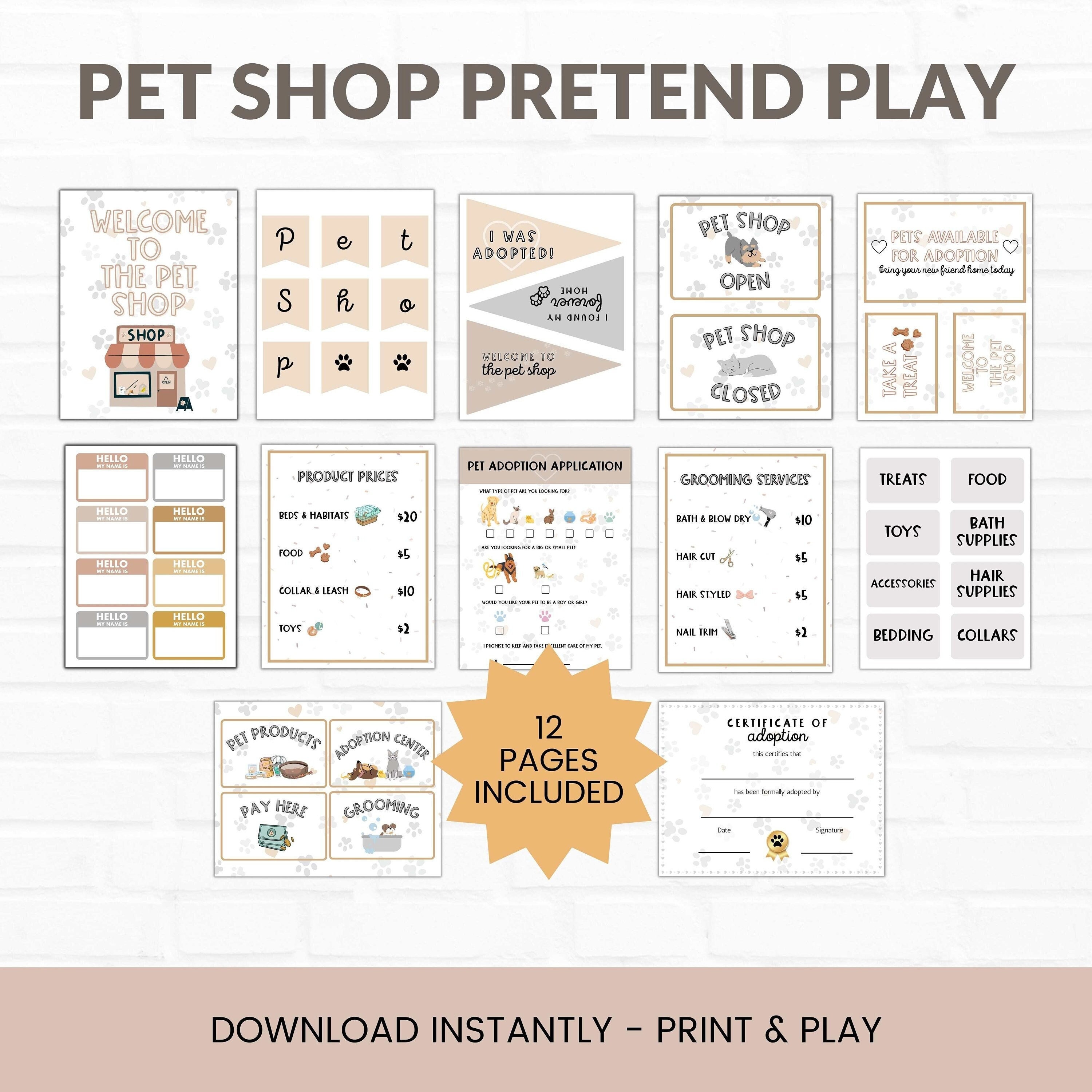 Pet Shop Pretend Play Printable, Pretend Pet Shop Set, Pet Adoption ...
