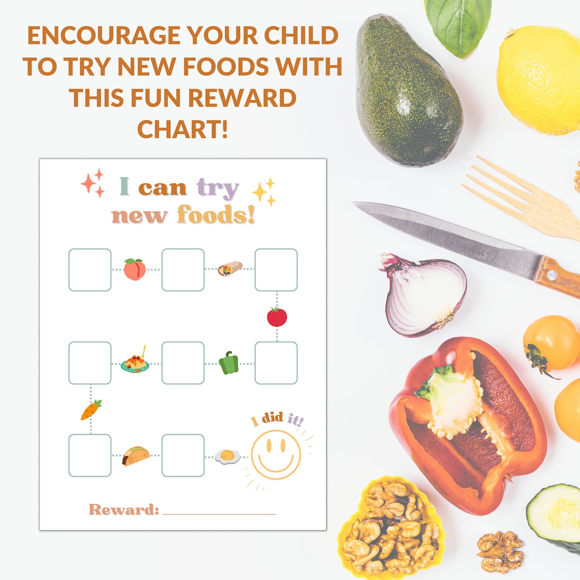 Reward Chart for Trying New Foods, New Foods Chart, Kid's Reward Chart ...