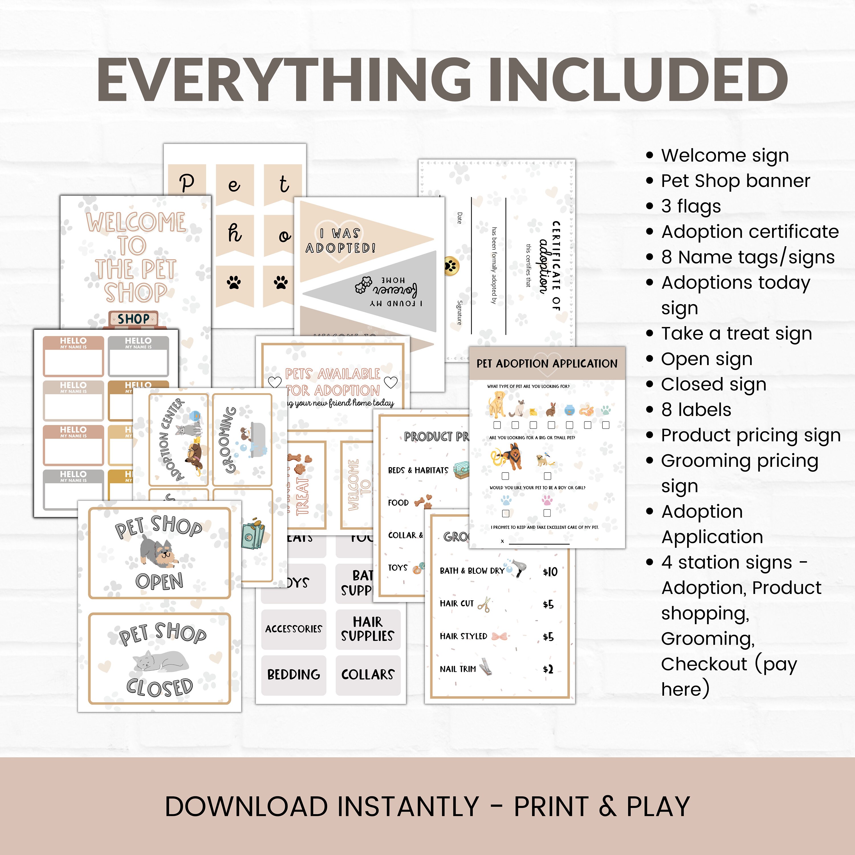 Pet Shop Pretend Play Printable, Pretend Pet Shop Set, Pet Adoption ...