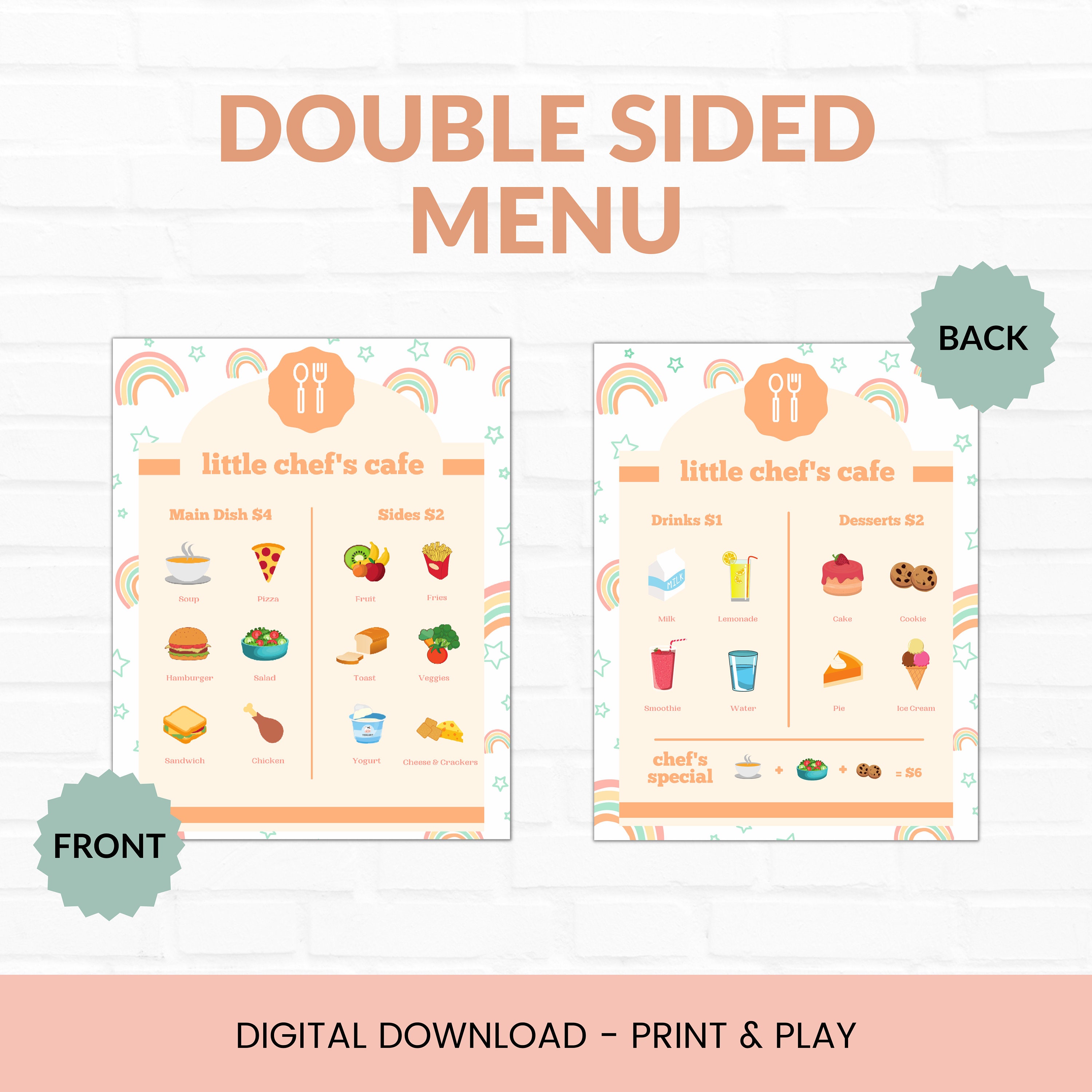 Cafe Pretend Play Printable, Play Kitchen Menu, Pretend Kitchen ...