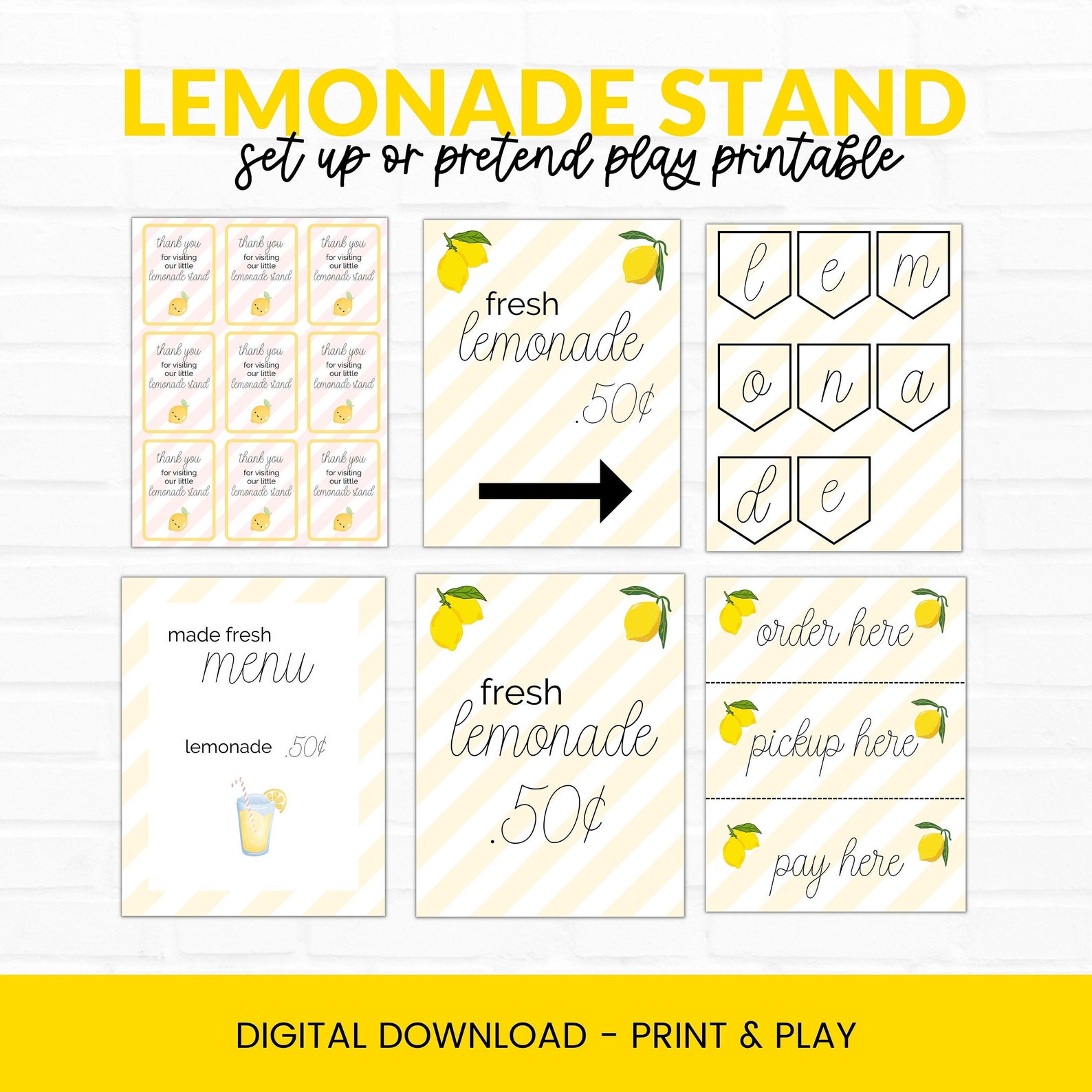 Lemonade Stand, Printable Lemonade Set Up, Lemonade Pretend Play - Etsy