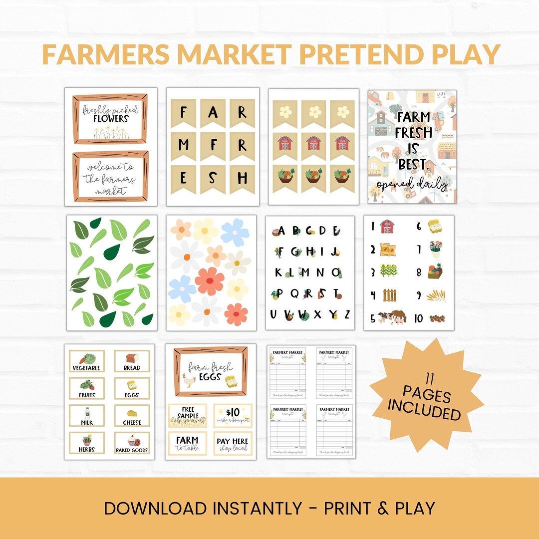 Farmers Market Pretend Play Printable, Farmer's Market Set, Farmers ...