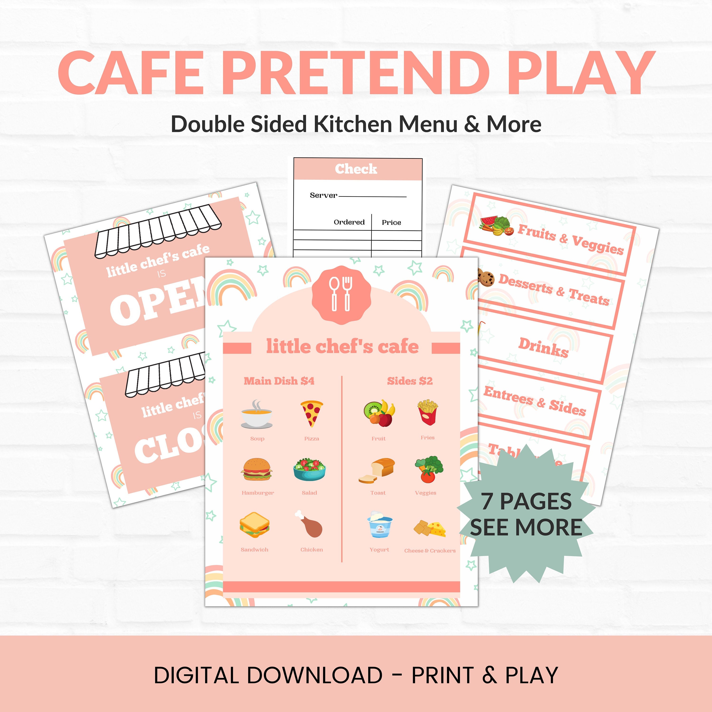Cafe Pretend Play Printable, Play Kitchen Menu, Pretend Kitchen ...