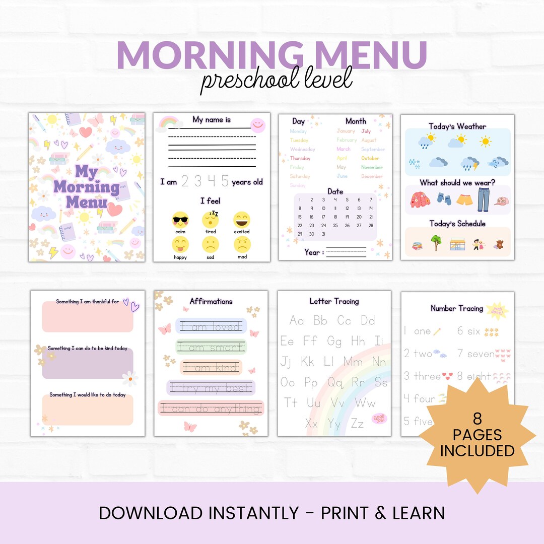 Morning Menu Bundle, Homeschool Preschool, Preschool Learning Activity ...