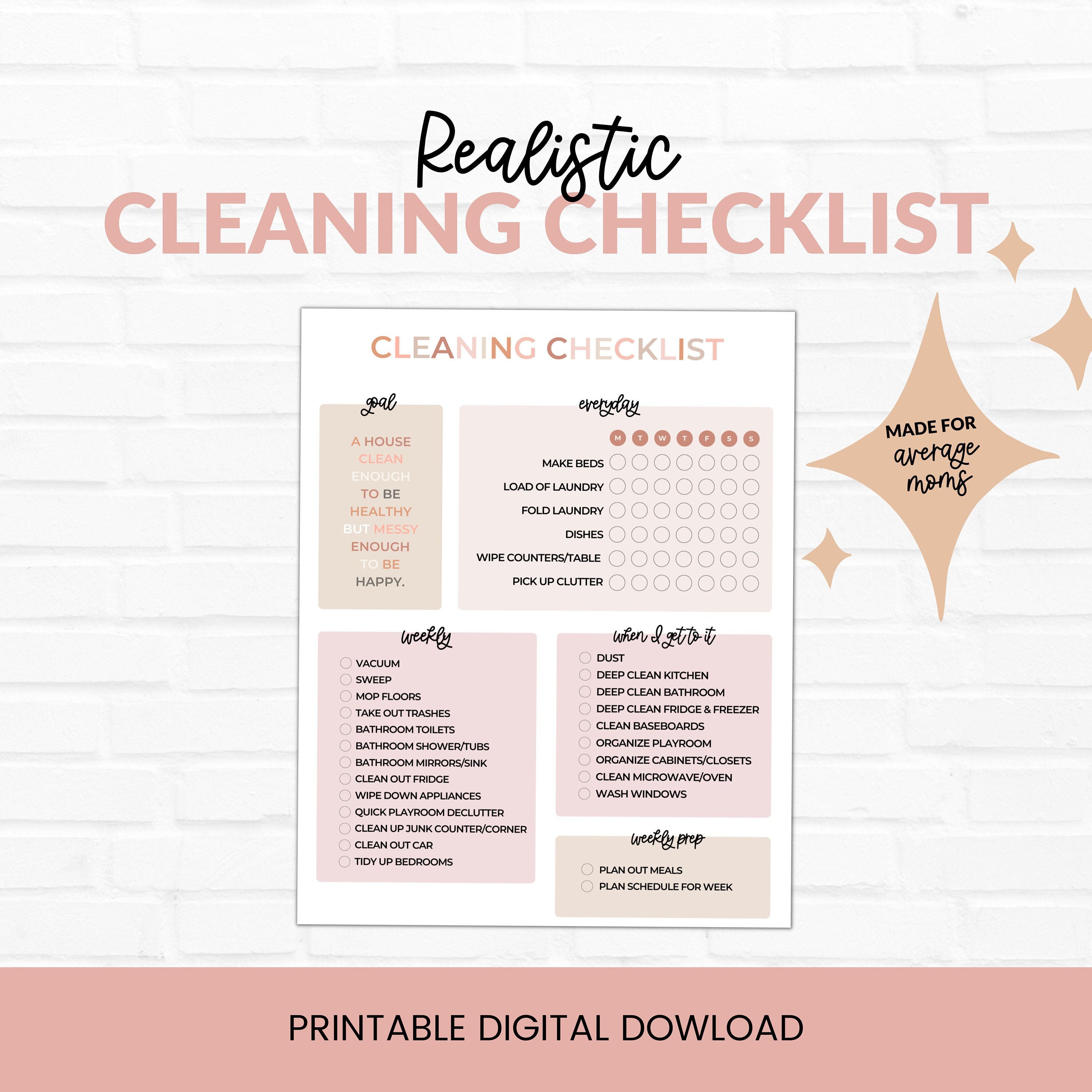 Realistic Cleaning Checklist for Moms, Mom Cleaning Schedule, Simple ...