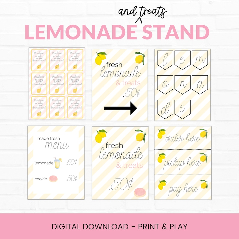 Lemonade and Treat Stand, Printable Lemonade Set Up, Lemonade Pretend ...